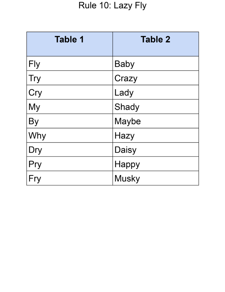 Rule 10 Lazy Fly - Silvermoon Teacher